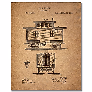 Railroad Train Patent Prints - Set of 6 (8 inches x 10 inches) Photos Locomotive Railway