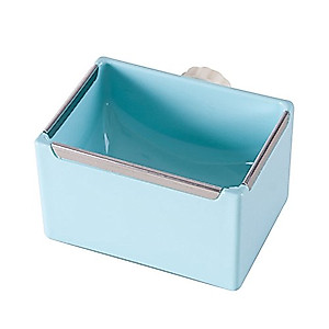 Cage Feeder Food & Water Hay Bowl Dish Bin Feeder, Small Animal Supplies for Rabbit Guinea Pig Chinchilla Hamster Ferret (Blue)