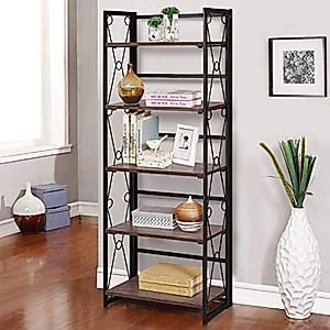 VECELO 5 Tier Bookshelf, Industrial Tall Bookcase with Metal Frames,Modern Standing Storage Rack Shelf Organizer for Home and Office,Dark Brown 24 x 12 x 62 inches