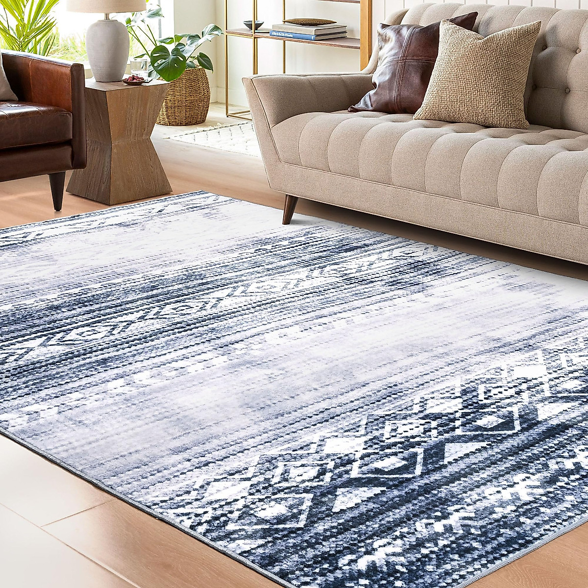RUGICI Area Rugs 4x6,Washable Area Rug for Living Room,Ombre Low Pile Rug,Non-Slip Non-Shedding Bedroom Rug,Indoor Modern Carpet for Bedroom Kitchen Dining Room Home Decor, Grey