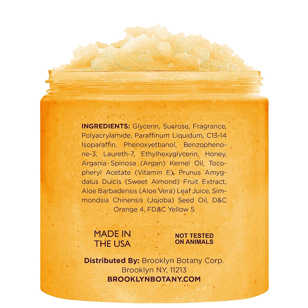 Brooklyn Botany Peach Bellini Honey Sugar Scrub for Body 10 oz – Deeply Hydrating and Gently Exfoliating Body Scrub for Women and Men – Moisturizing and Nourishing the Skin