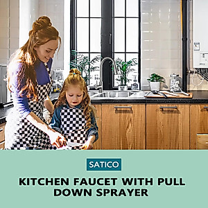 SATICO Brushed Nickel Kitchen Faucet with Pull Down Sprayer Single Handle Sink Faucet Modern Stainless Steel cUPC NSF CEC Certified, Model F80028BN