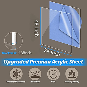 GetWant 2 Pack 24x48 Plexiglass Sheets, 1/8 inch Thick Clear 24x48 Acrylic Plexiglass Sheets, 24x48 Acrylic Board Plexiglass Panel for Display Case, Signs, Crafts, Skylight, Light Project