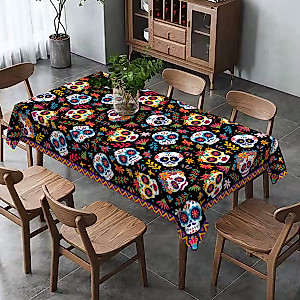 Hafangry Dia DE Los Muertos Tablecloth Day of The Dead Sugar Skull Decor Mexican Fiesta Halloween Themed Party Decoration Kitchen Dining Room Table Cloth (60" x 84")
