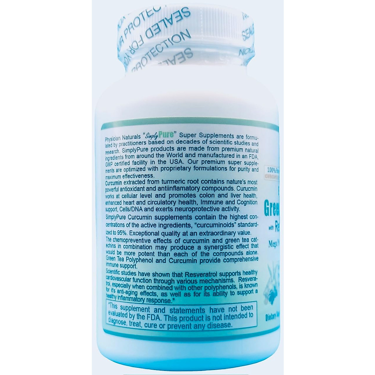 Physician Naturals Green Tea and Curcumin C3 with Resveratrol and Bioperine 1000 mg Supports Immune Joint and Colon Health