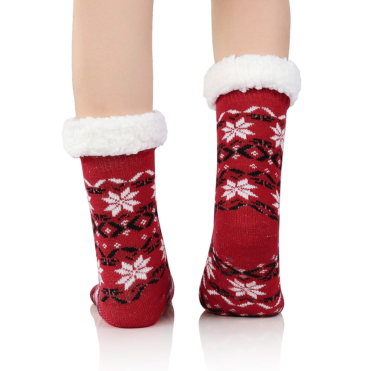 American Trends Christmas Slipper Socks Women Fuzzy Socks Gripper Non Slip Athletic Women's Cozy Socks Warm Winter Socks Red