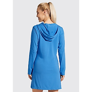 Willit Women's Long Sleeve Cotton Swim Cover Up UPF 50+ SPF Dress Hooded with Pockets Sun Protection Beach Coverup Brilliant Blue M