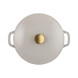 Milo by Kana 5.5-quart Enameled Cast Iron Dutch Oven with Lid | Premium Casserole Cooking Pot | Enamel Coating Inside and Out | Oven Safe and Dishwasher Friendly (Pebble with Gold Knob)