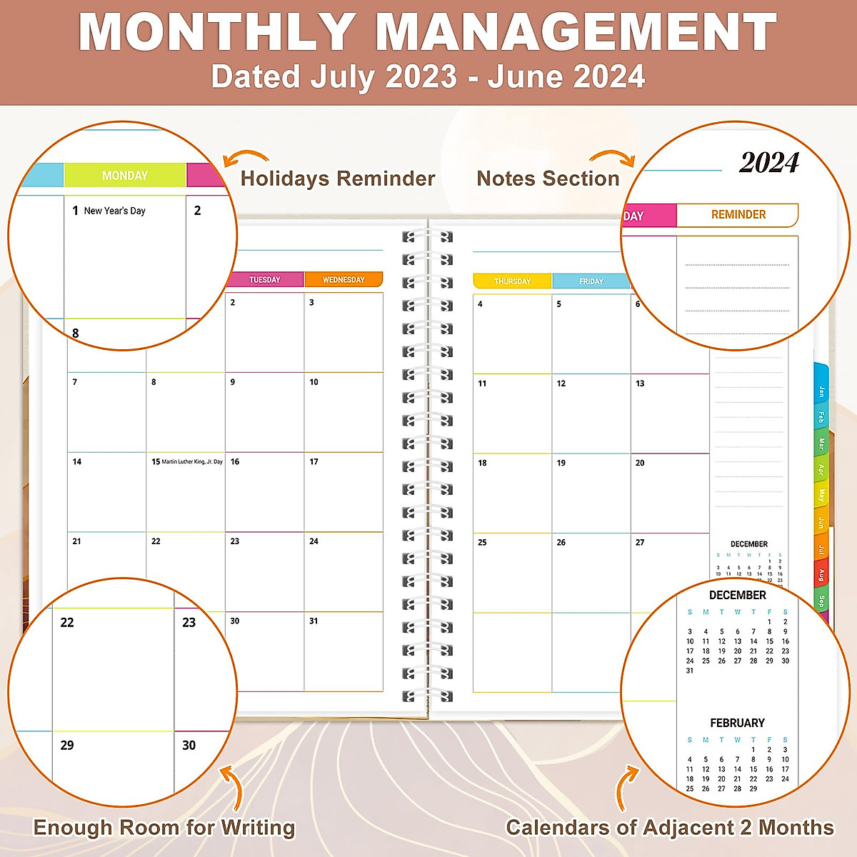 Teacher Academic Planner 2023-2024, Weekly and Monthly Academic Planners for Women in Jul.2023 - Jun.2024, 8.5"x 11" Marked Tabs, Hardcover with Elastic Closure, Back Pocket, Twin-Wire Binding