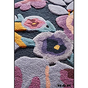 Restoration and Renovation Handmade Flower Multicoloured Irregular Area Rug 100% Imported Blended Wool Floral Area Rug (Navy, 8x5 ft)