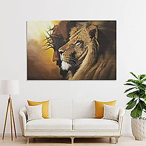AIDEMEI Canvas Wall Art Abstract Decor The Lion Of Judah Jesus Christ for Living Room Artwork Contemporary Pictures Modern Landscape Office Decoration Unframe-style 20x30inch(50x75cm)