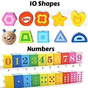 BOHS Caterpillar Lacing Blocks - Threading & Stacking - Toddler Learn Counting, Numbers and Shapes- Baby Kids Fine Motor Skills Toys