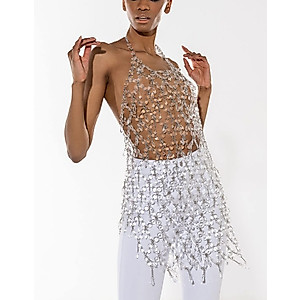 Fashion Crystal Body Chain Dress Layered Waist Belly Chain Skirt Festival Jewelry for Women Masquerade (164-CLEAR)