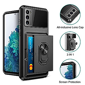 Vofolen Case for Galaxy S20 FE 5G Wallet Credit Card Holder ID Slot Sliding Door Hidden Pocket with 360°Swivel Kickstand 3 in 1 Hybrid Bumper Rugged Phone Case for Samsung Galaxy S20 FE Case Black