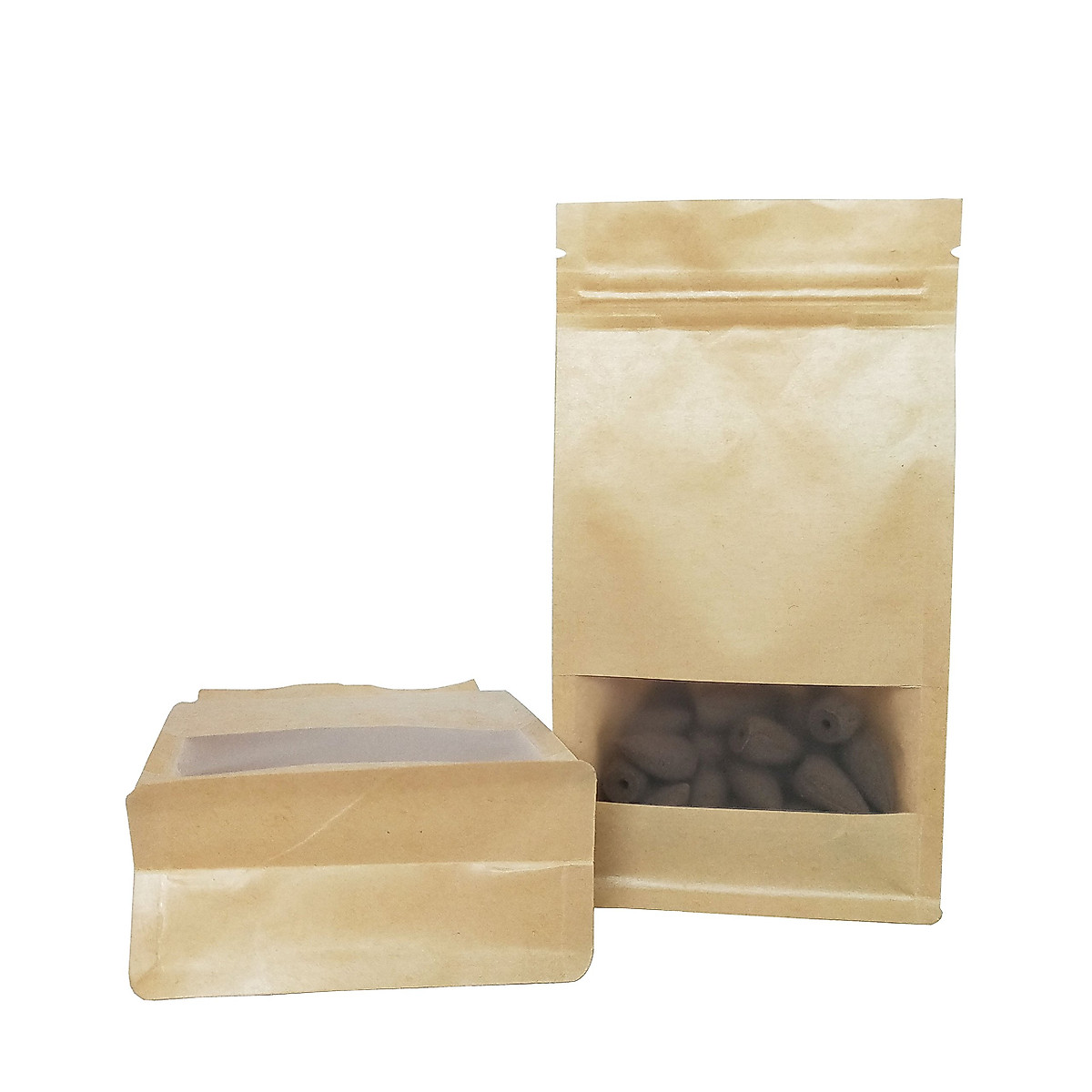 Couga Mall 50 PCS Universal Kraft Paper Packing Bag, Zip Lock Stand Up Storage Pouch Package Bag With Clear Window for Storing Snacks, Beans, Seeds and Tea Leaves(5.5"*9.4")