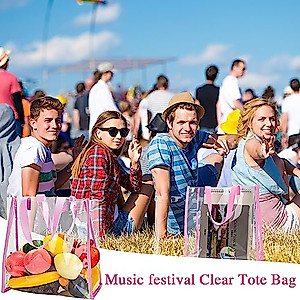 Paterr 20 Pack Plastic Clear Tote Bags 10 x 10 x 4 Inch Stadium Approved Gift Bag with Handles for Women Sports Work Travel (Pink)