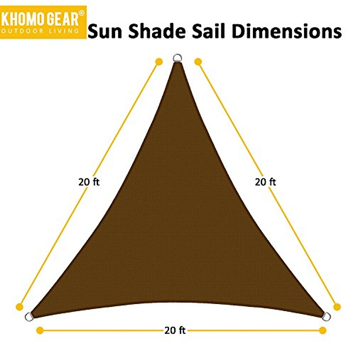 KHOMO GEAR Triangle Sun Shade Sail 20 x 20 x 20 Ft UV Block Fabric - Brown