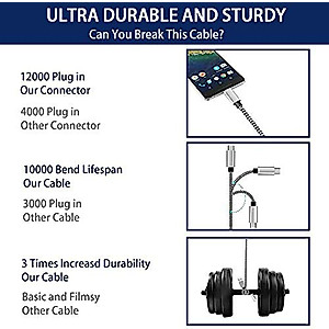Charging Cable for Galaxy S10, 2 Pack 6ft USB C Cable Long Nylon Fast Charger Cord, USB A to USB C Charger Cables for Samsung S10 S20 Note 20 10, PS5, Google Pixel, MacBook Pro 2020, LG, Black&White