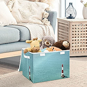 Kigai Storage Basket Lighthouse Landscape Storage Boxes with Lids and Handle, Large Storage Cube Bin Collapsible for Shelves Closet Bedroom Living Room, 16.5x12.6x11.8 In