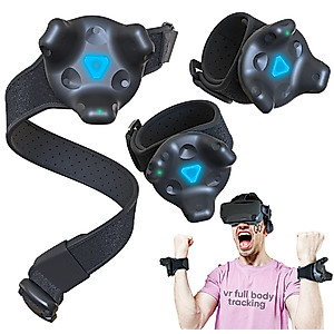 Skywin VR Tracker Belt and Tracker Strap Bundle (1 Belt and 2 Hand Straps) + VR Glass Stand (2Pack) - HTC Vive Compatible, Adjustable Belt and Hand Straps