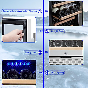 GarveeHome Wine and Beverage Refrigerator - 28 Bottles and 80 Cans, Dual Zone, Glass Door, Adjustable Shelves, with Lock, Digital Temperature Control, Freestanding/Built-in