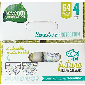 Seventh Generation Baby Diapers, Sensitive Protection, Size 4, 64 count