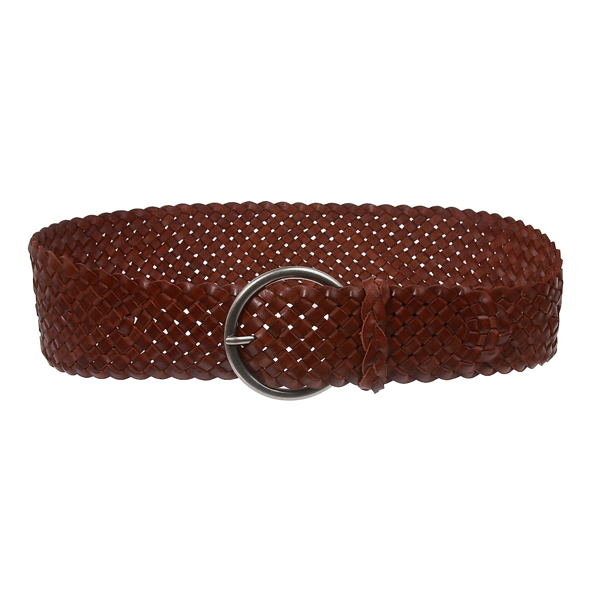 Women's 3 1/4" Wide Tapered Braided Woven High Waist Leather Belt, Brown | S/M - 32"