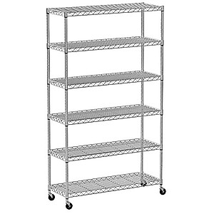 PayLessHere 6 Tier Commercial Grade Wire Shelving Unit Metal Shelf organizer Heavy Duty Storage Unit Wire Rack NSF Certification 2100LBS Capacity with Wheels-18x48x72