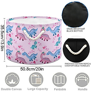 visesunny Cute Pink and Blue Dinosaur with Heart Laundry Baskets Fabric Storage Bin Storage Box Collapsible Storage Basket Toy Clothes Shelves Basket for Bathroom,Bedroom,Nursery,Closet,Office
