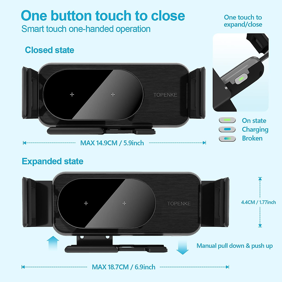 TOPENKE Wireless Car Charger for Z Fold 4 Car Mount, 15W Dual Coils Fast Charging Auto-Clamping for Air Vent & Dashboard, Compatible for Galaxy Z Fold 4/Z Flip 4/3/S23 Ultra, iPhone 14 Series or More