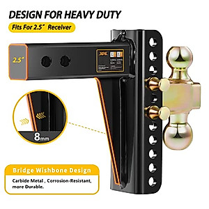 XPE Adjustable Trailer Hitch, Fits 2.5-Inch Receiver, 8-Inch Drop/Rise,2" & 2-5/16" Ball Hitches for Trucks, 22,000 LBS GTW - Receiver Hitch with Anti-Theft Pin, Solid Ball Mount, BLK,X-452508