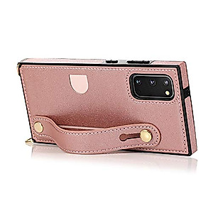 Samsung Galaxy Note 20 Wallet Case,ZYZX Removable Adjustable Leather Strap Crossbody Card Holders Case Neck Strap Lanyard Purse Shoulder Strap w/Kickstand Case for Samsung Galaxy Note 20 KB Rose Gold