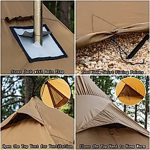 FIREHIKING Camping Hot Tent 4-8 Person Tipi Tent with Stove Jack for Bushcraft, Cooking and Heating