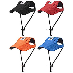 4 Pieces Dog Visor Hats Dog Baseball Hats Pet Sun Protection Hats Outdoor Sports Hats with Ear Holes Pet Baseball Hats with Adjustable Chin Strap for Extra Small Dogs