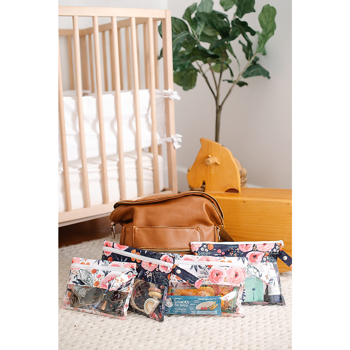 Three Sweet Peas Co Clear Diaper Bag Organizing Pouches Set of 4 I Diaper Bag Packing Cubes I Diaper Bag Organizer Pouches I Clear Pouches for Organizing I Pouches for Purse