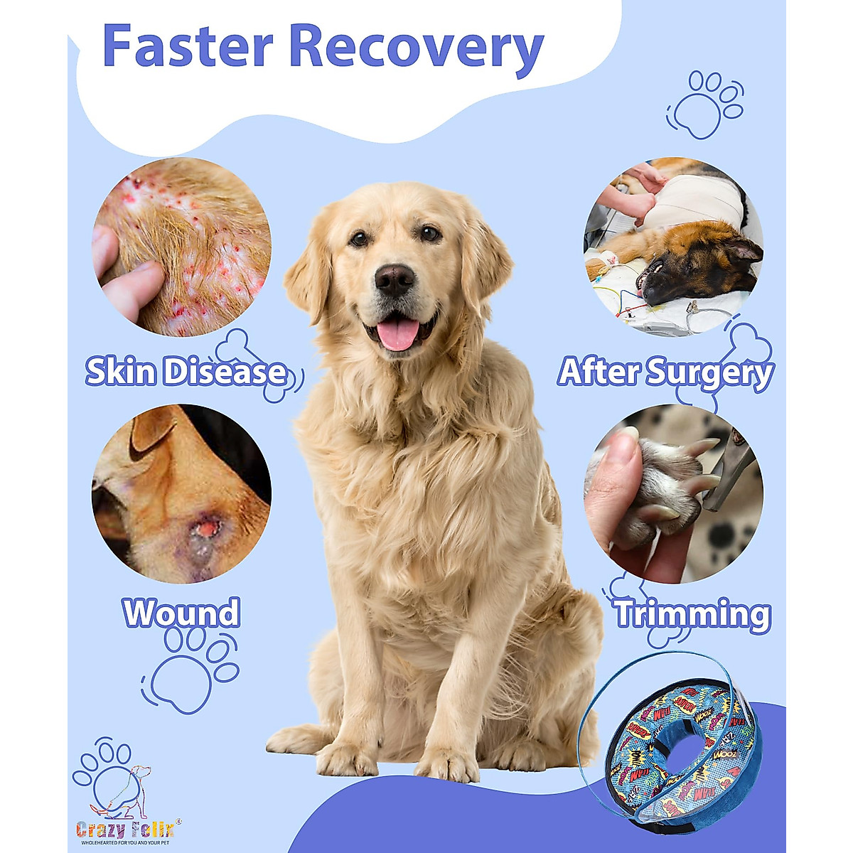 Soft Inflatable Dog Cone Collar for Large Medium Small Dogs, Cone for Dogs Alternative After Surgery, Donut Cones to Stop Licking Scratching with Clear Baffle (Blue, XL (Neck: 19-25 in))