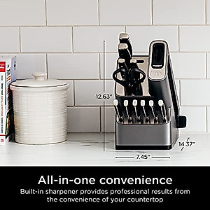 Ninja K32012 Foodi NeverDull Premium Knife System, 12 Piece Knife Block Set with Built-in Sharpener, German Stainless Steel Knives, Black
