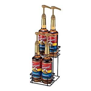 Coffee Syrup Organizer Rack, (4 Bottle Capacity),2 Tier Coffee Syrup holder for Coffee Bar Accessories,Kitchen,Storage for Syrup, Wine, Dressing（Black）