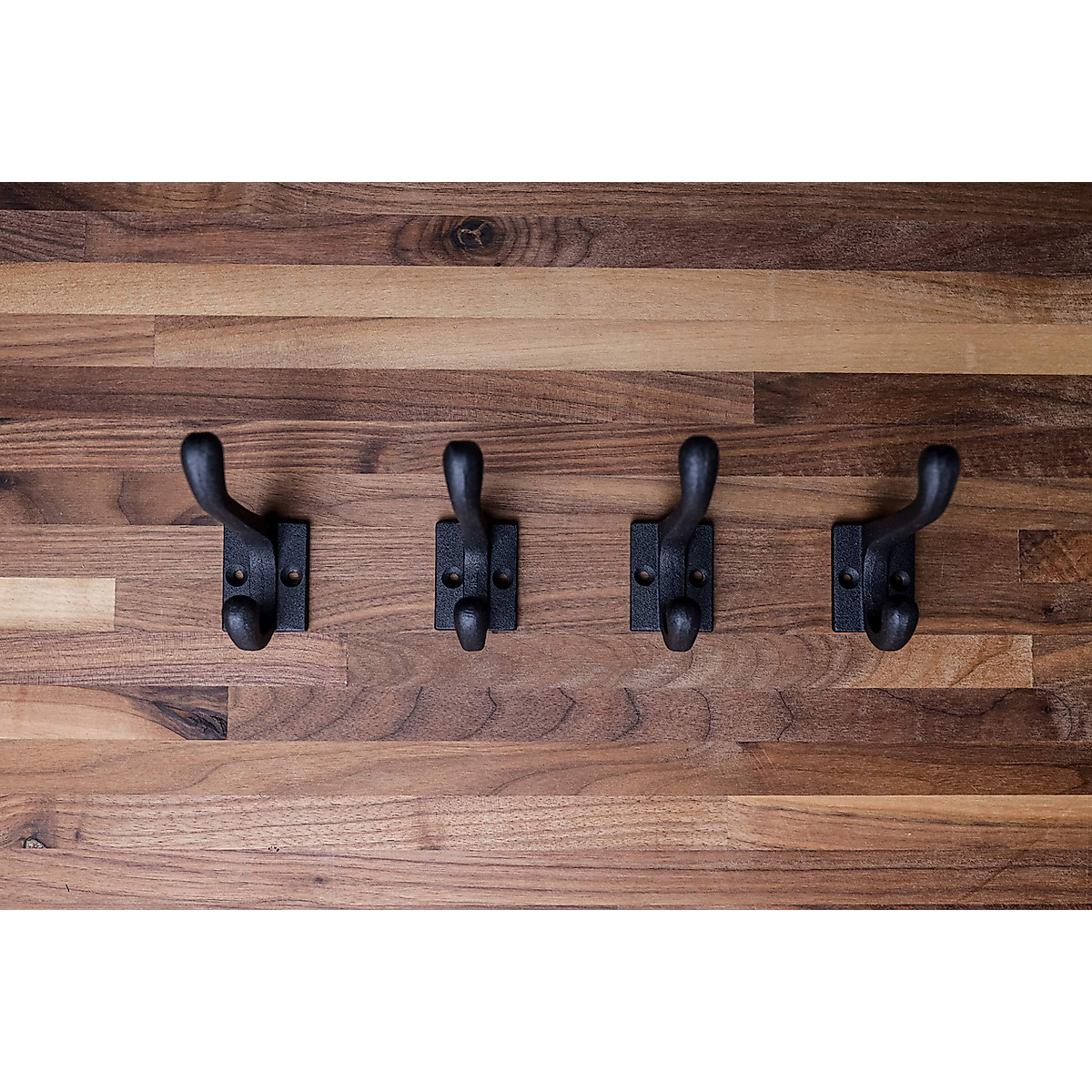 CRAFTSMAN ROAD Vintage Cast Iron Wall Hooks (Black Texture Finish, Set of 4) - Rustic, Farmhouse Coat Hooks | Great for Coats, Bags, Towels, Hats | Classic Stout