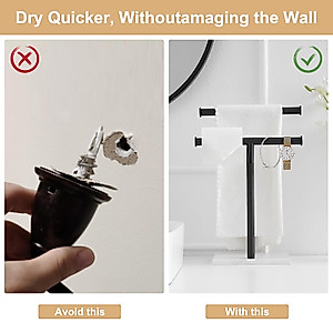 BATHLAVISH Bath Hand Towel Holder Standing, SUS304 Stainless Steel Matte Black T-Shape Towel Bar Rack Stand, Tower Bar for Bathroom Kitchen Vanity Countertop