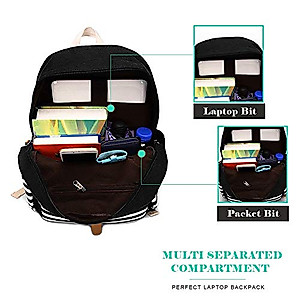 SCIONE Backpacks for Women Teen Girls,Large Capacity Book Bag with USB Charger Port,Cute Lightweight Canvas Bookpack -Durable Black Stripe Backpack,Travel Laptop Backpack,Back to School Gift for Girls