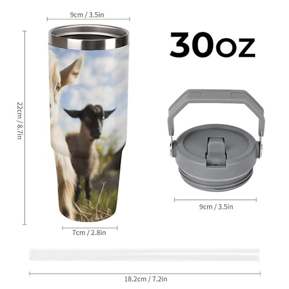 YTLKGFP 30 Oz Large Capacity Car Cup Cute Goat Tumbler with Handle Straw Lid Insulated Stainless Steel Water Bottle Travel Mug Leak-proof Car Cup Keeps Cold Or Hot