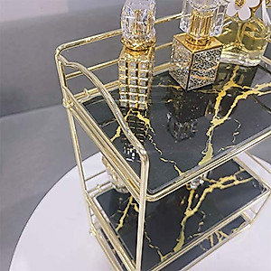 Simmer Stone 3 Tier Makeup Perfume Organizer Shelf, Cosmetic Storage Corner Shelf with Removable Glass Tray, Wire Vanity Organizer Rack for Dresser, Countertop, Bathroom and More (Gold)