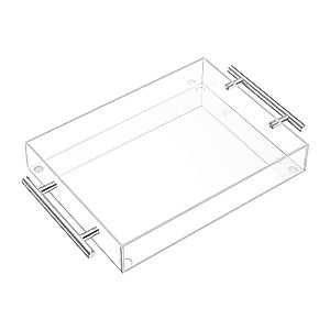 Richboom Clear Acrylic Serving Tray 16"x12" - Coffee Table Living Room Kitchen Decorative Tray with Silver Metal Handles, Bathroom Vanity Tray Perfume Cosmetic Storage Organizer