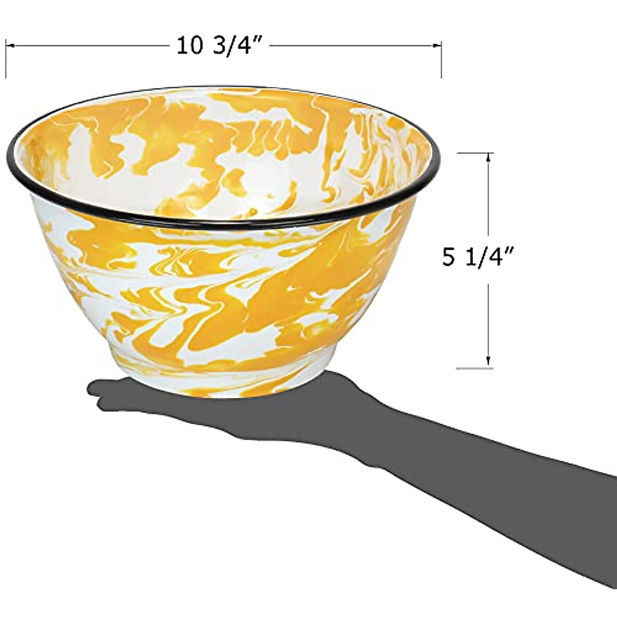 Red Co. Set of 2 Enamelware Metal Large Classic 4 quart Round Salad Serving Bowl, Yellow Swirls/Black Rim