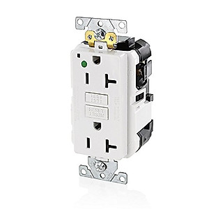 Leviton MGFN2-HGW Lev-Lok Modular Wiring Device 20A-125V Extra-Heavy Duty Hospital Grade Non-Tamper-Resistant Duplex Self-Test GFCI Receptacle, White