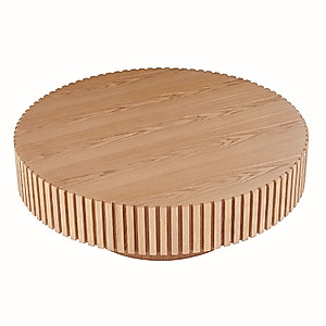 DREAMODERN 31.49'' Round Coffee Table Wood End Table for Living Room, Modern Contemporary Circle Fluted Drum Side Table, Easy Assembly for Small Space - ø31.49'' x 13.7''H Oak
