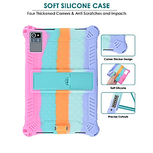 DETUOSI Silicone Case for Okaysea 10.1 inch Tablet with Stylus Pen & Shoulder Strap, Multi-Angle Stand Case, Soft Lightweight Protcetive Cover for QunyiCO 10.1, Moderness MB1001 10.1, Dazzling Pink