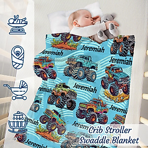 Personalized Car Blanket with Name for Boys, Customized Baby Blanket with Name for Boy, Soft Flannel Car Toddler Gifts for Christmas Birthday Memorial Day for Shower Children Bed 30"x40"