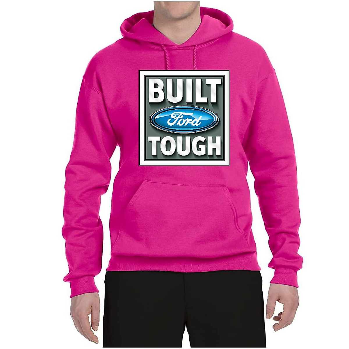 Wild Bobby Built Ford Tough Logo Cars and Trucks Unisex Graphic Hoodie Sweatshirt, Fuschia, Small
